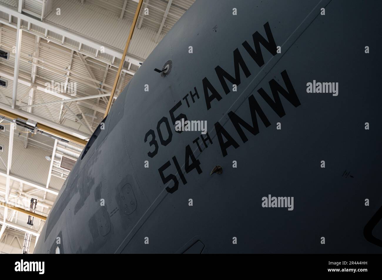 A KC-10 Extender parked inside a hangar during its final inspection at ...