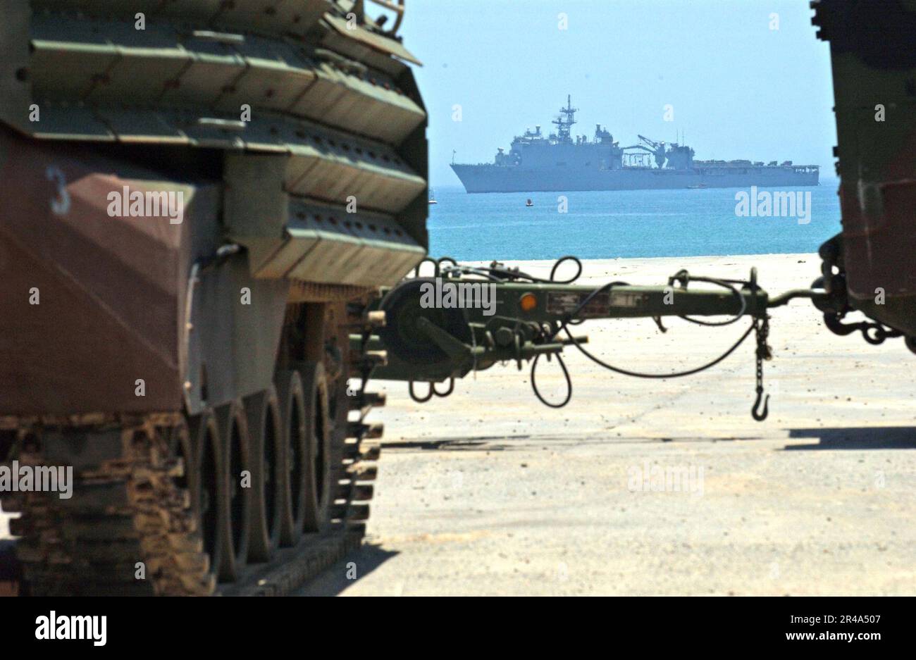 US Navy Armored Personnel Carriers APC frame the amphibious assault ...