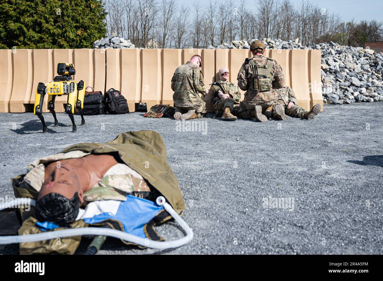 Role players treat notional casualties during a demonstration of ...