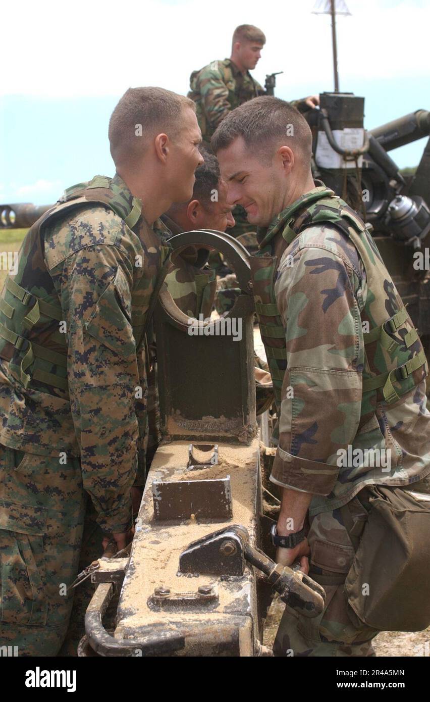 US Navy Members of the First Battalion, Twelfth Marine Regiment move a ...