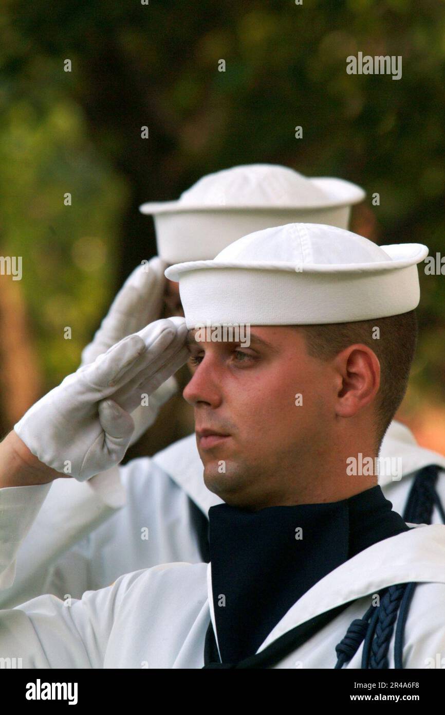 US Navy A U.S. Navy Ceremonial Guard renders honors during a full honors welcome ceremony for ...