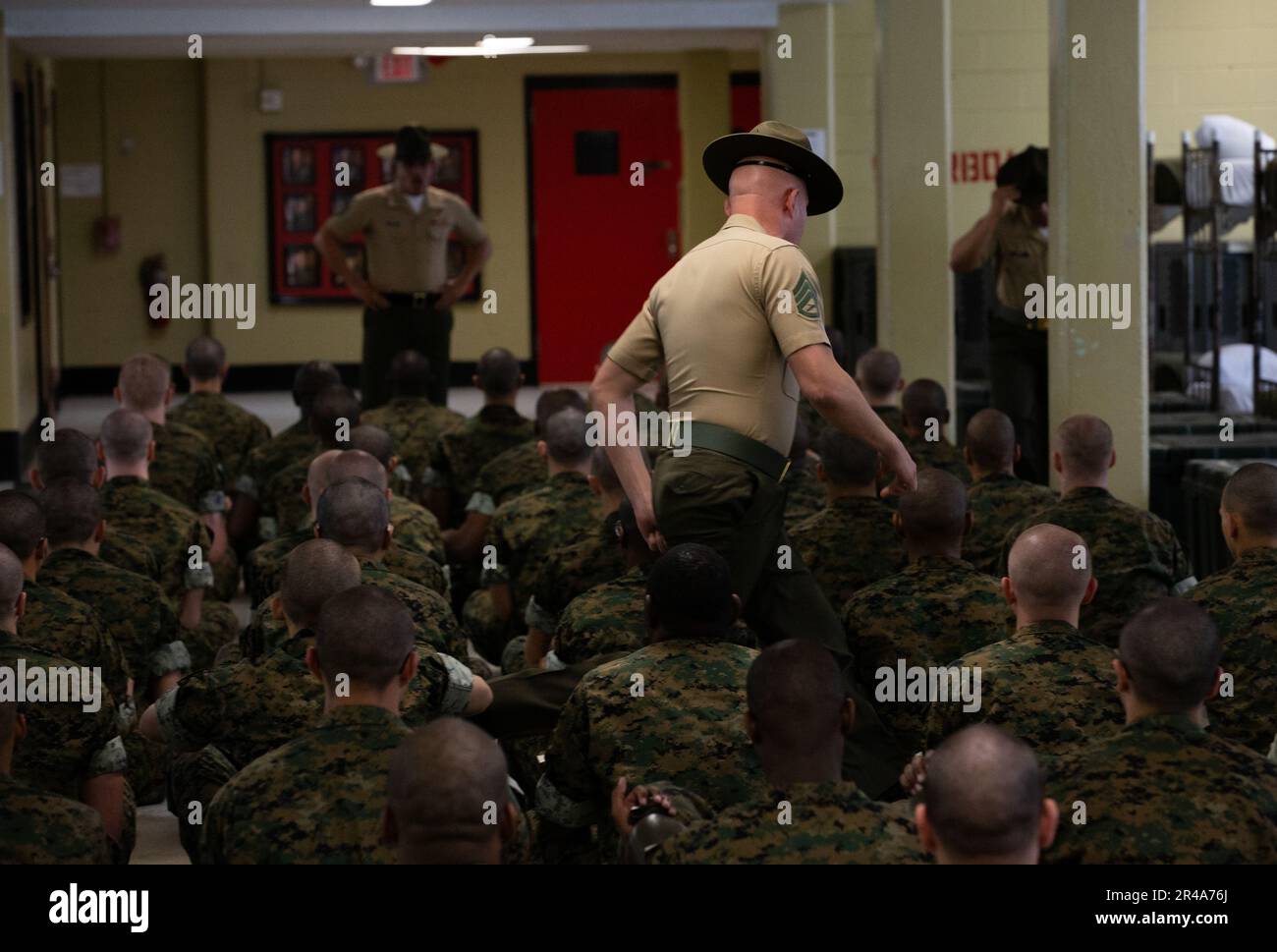 A drill instructor with Bravo Company, 1st Recruit Training Battalion ...