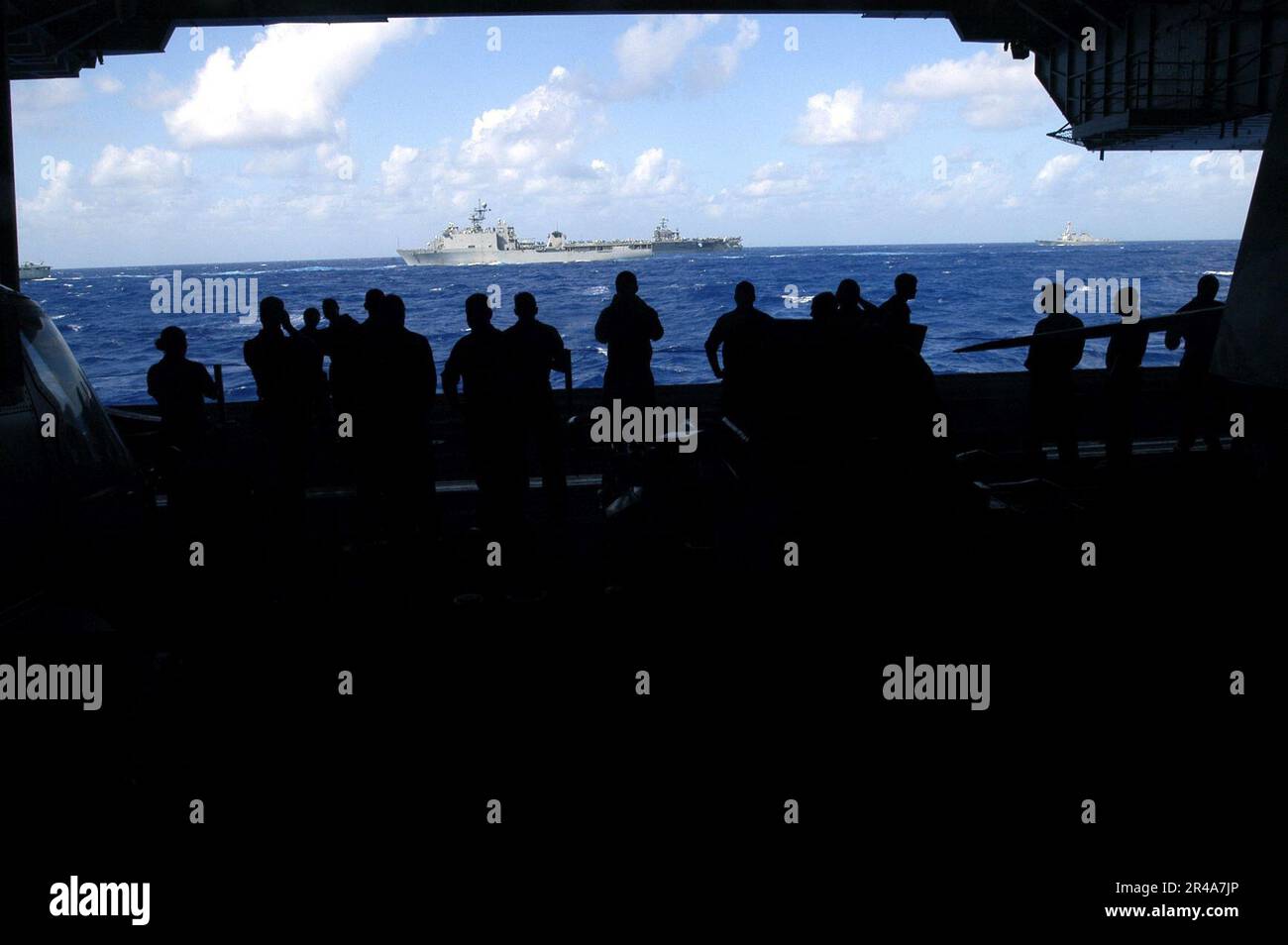 Us Navy Uss Kitty Hawk Cv 63 Sailors Line Up In The Hangar Bay To