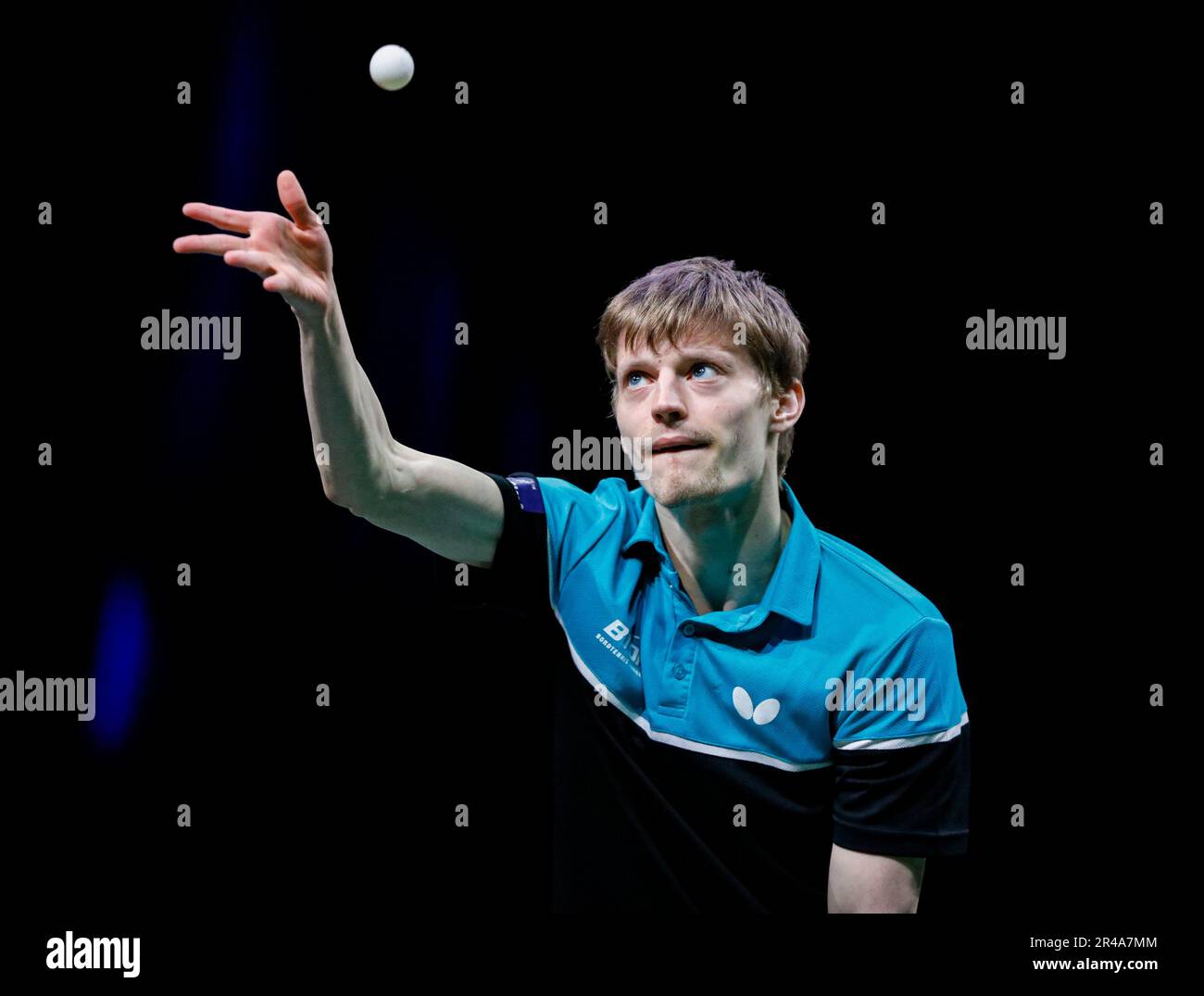 Durban, South Africa. 26th May, 2023. Anders Lind of Denmark serves ...