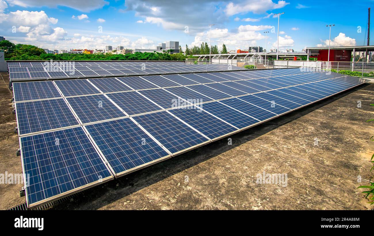 Solar panels at The Singapore Sports Hub. It is a sports and recreation ...