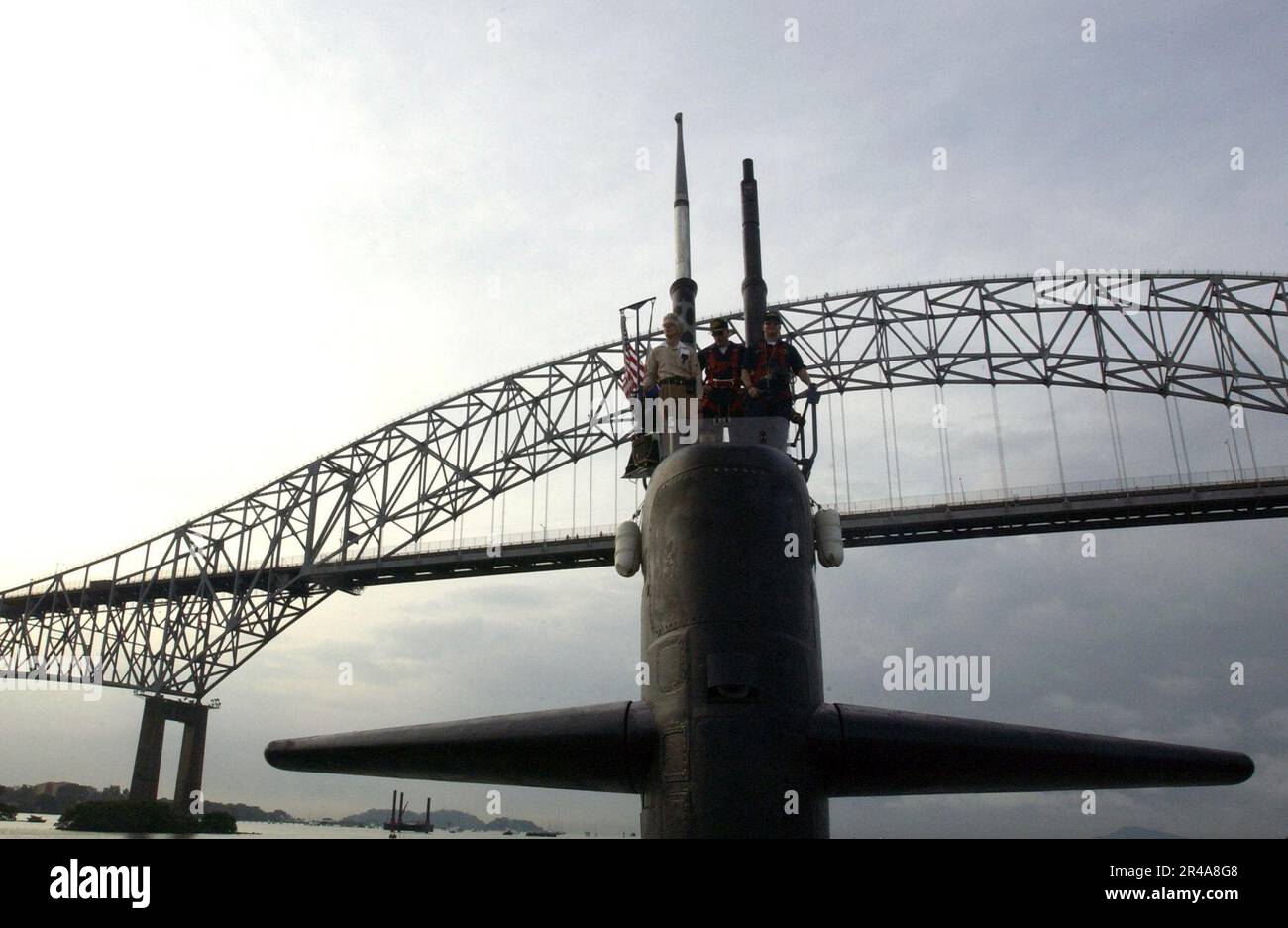US Navy USS Portsmouth (SSN 707) passes under the Bridge of America as ...