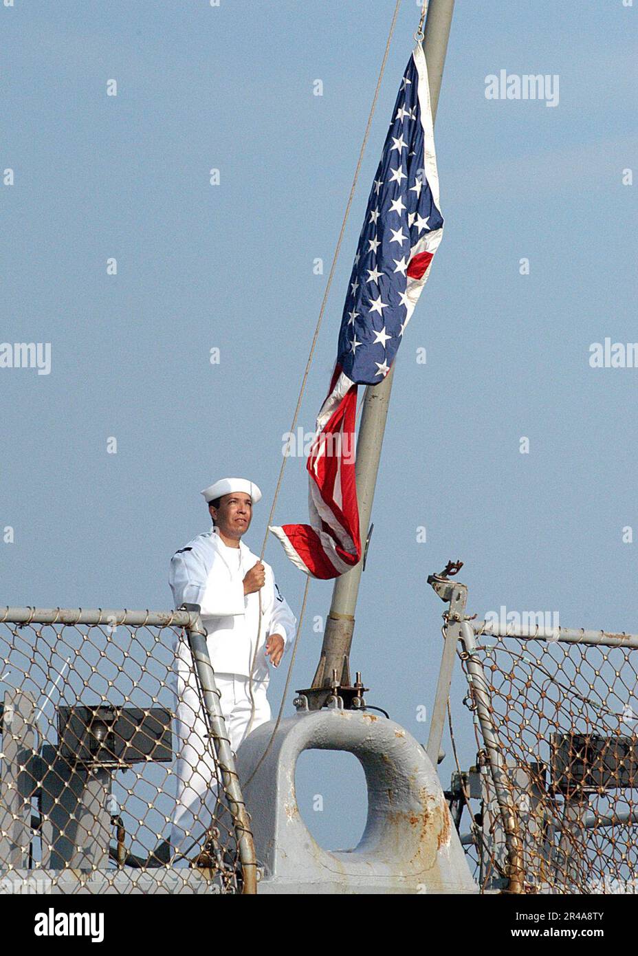 US Navy A Sailor assigned to the guided missile destroyer USS Ramage ...