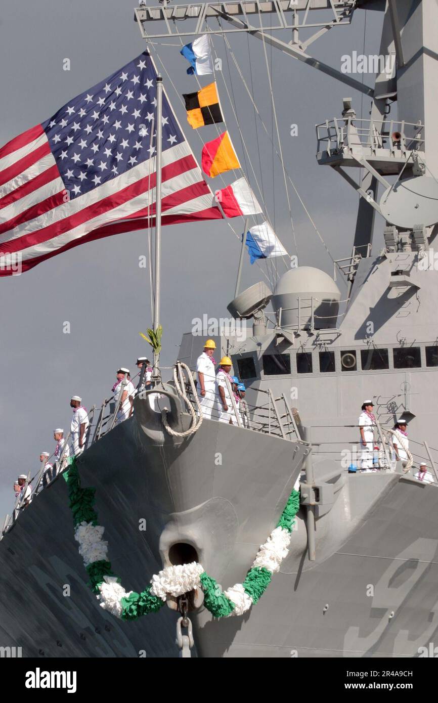 US Navy Sailors man the rails aboard the Navy's newest and most ...