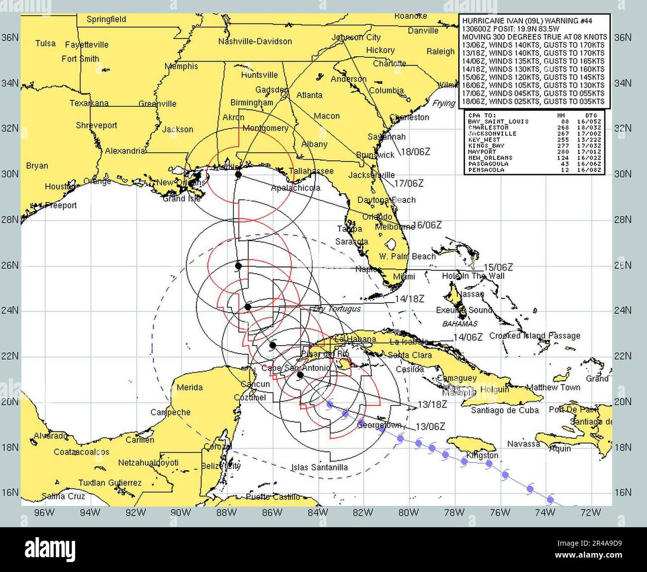 US Navy Current forecast projected path and wind speeds of Hurricane ...
