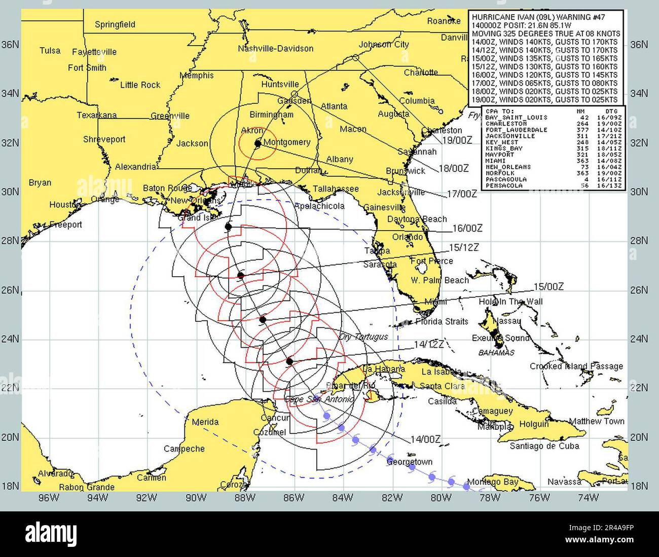 US Navy Current forecast projected path and wind speeds of Hurricane ...