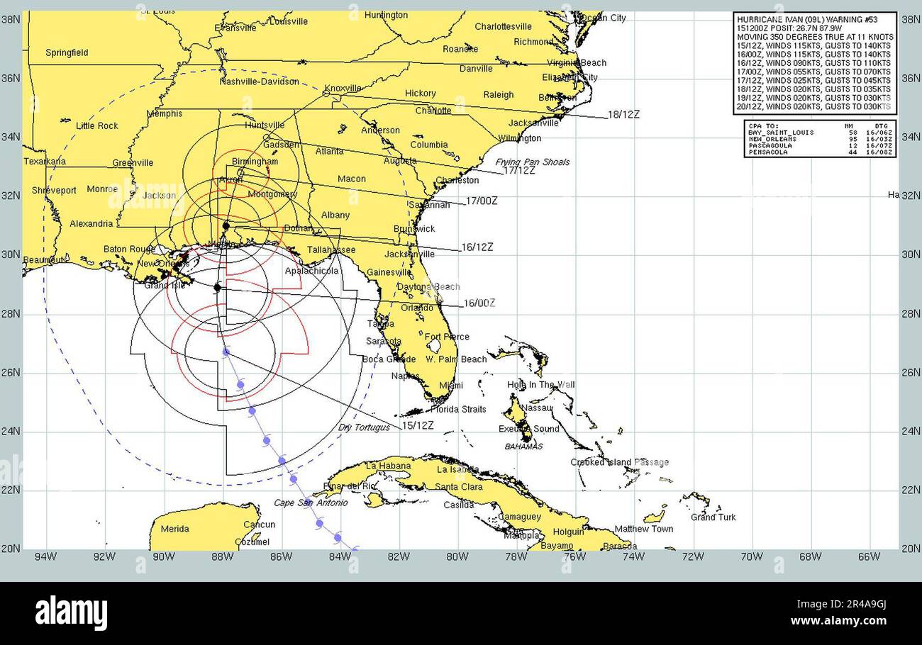 US Navy Current forecast projected path and wind speeds of Hurricane ...