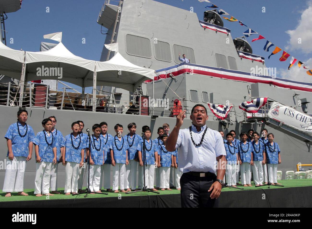 US Navy Honolulu Boy's choir performs at the commissioning ceremony for ...
