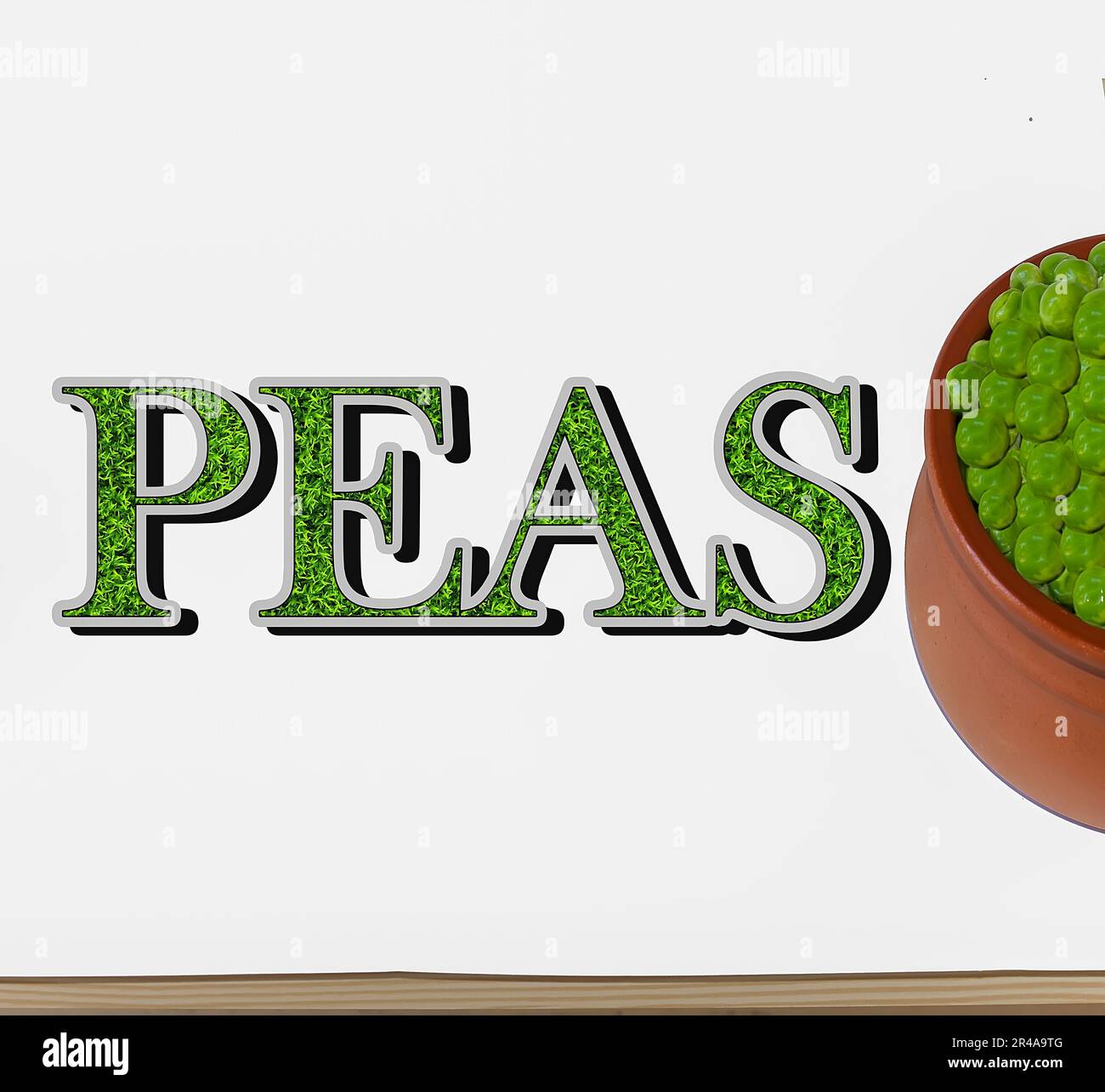 Peas . Illustration.On the far right, a little ceramic bowl of peas ...