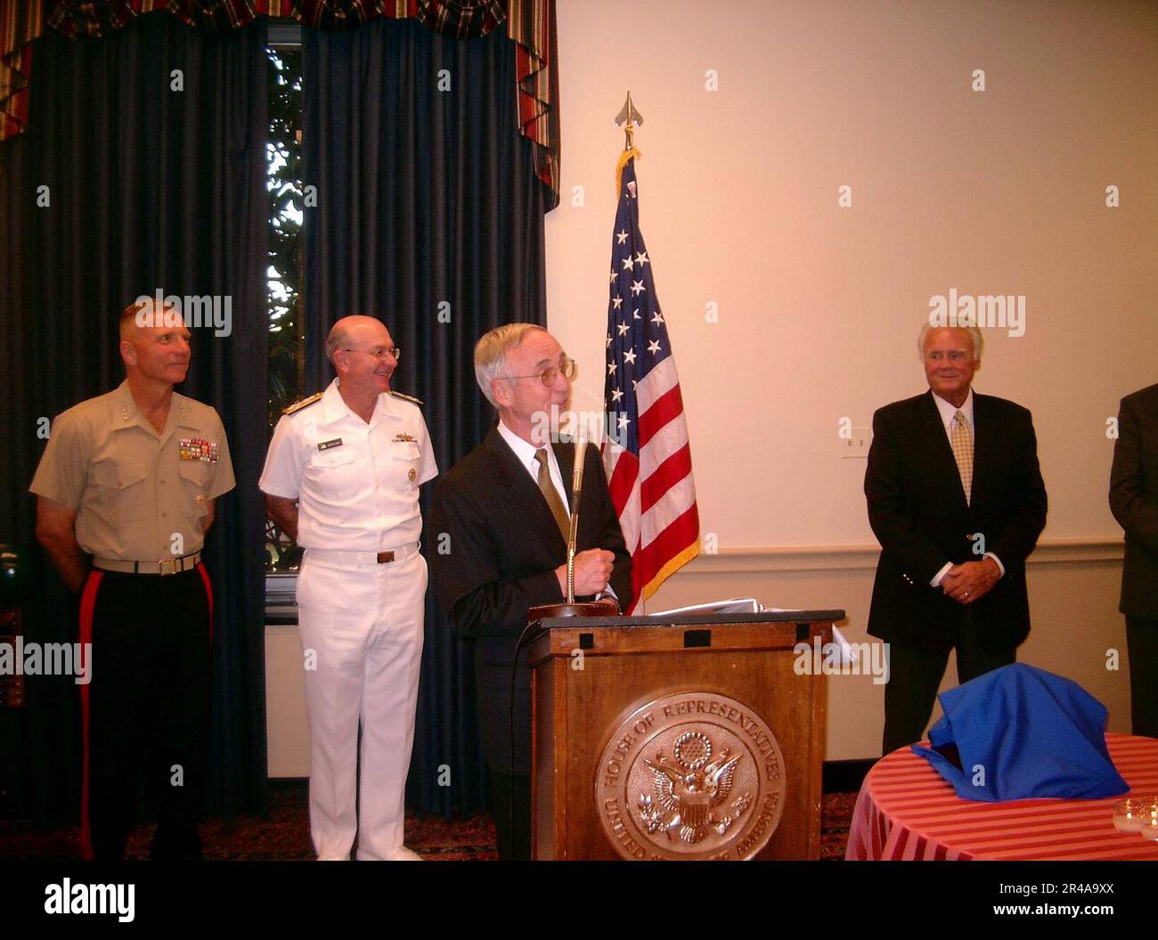 US Navy Secretary of the Navy (SECNAV) Gordon R. England is joined by ...