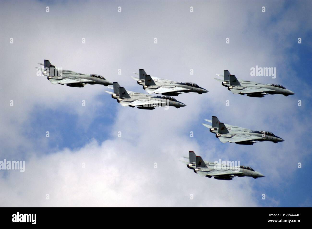 US Navy Six F-14 Tomcats conduct a flyby in close formation at the ...
