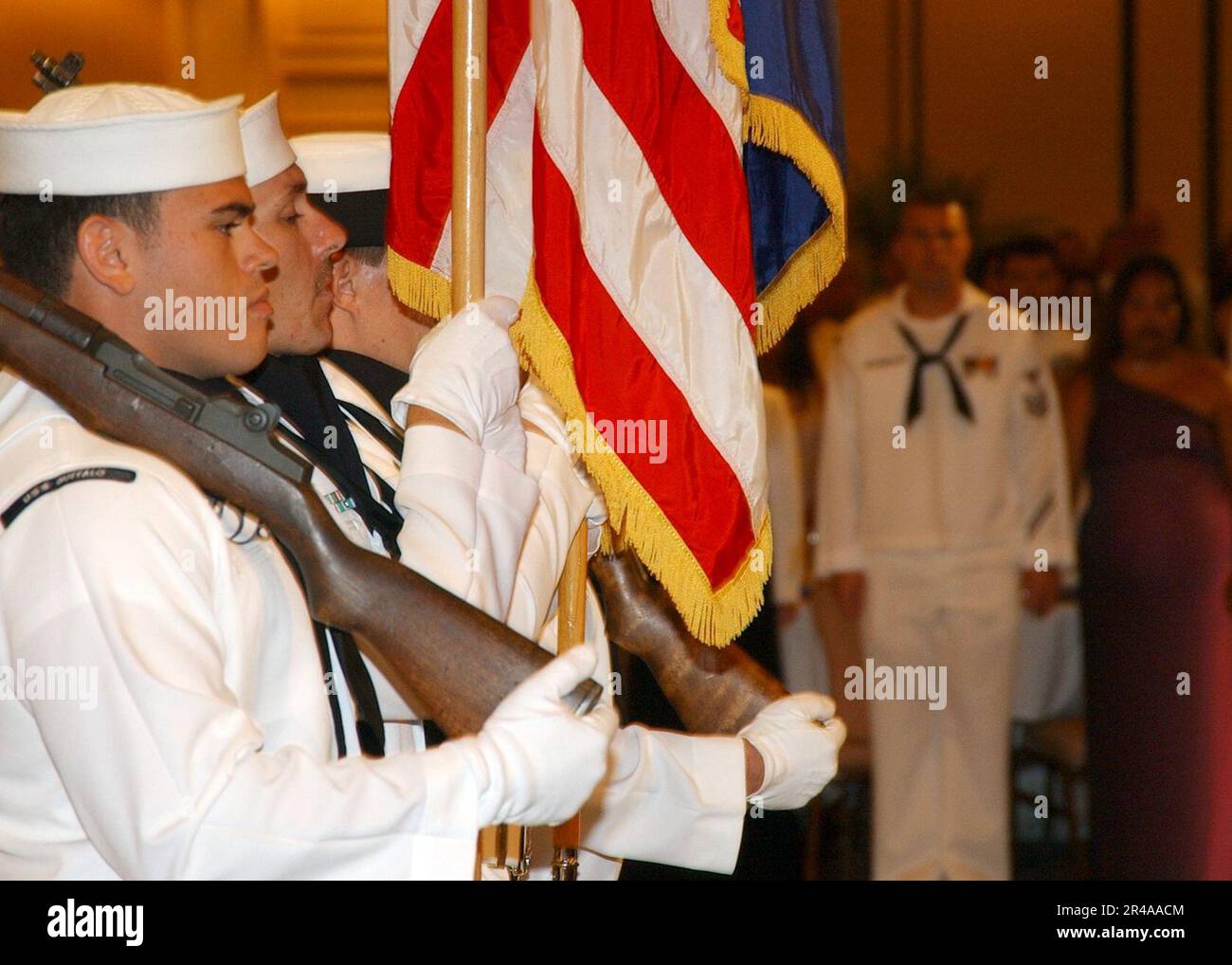 US Navy Naval Station Pearl Harbor color guard parades the colors ...