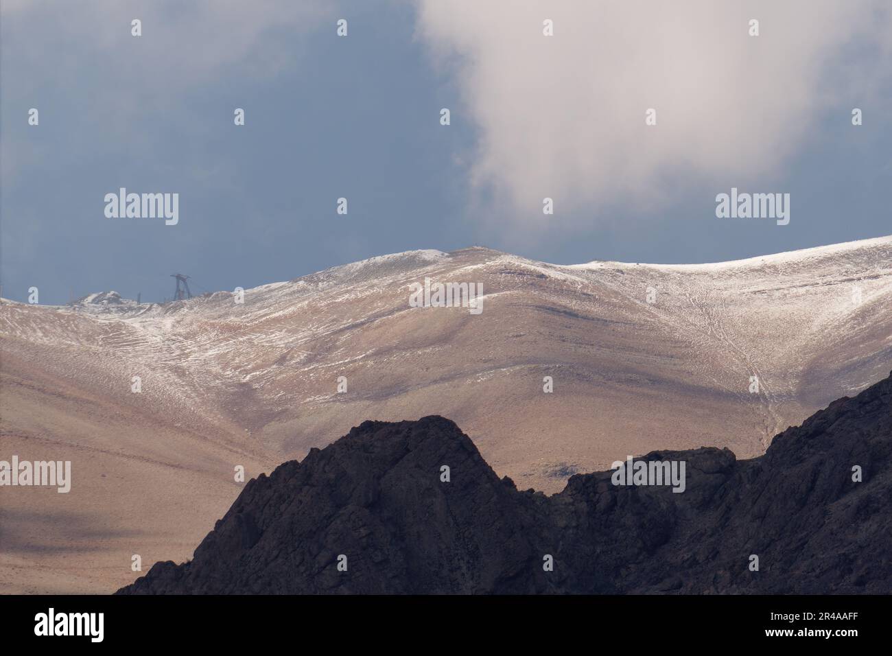 A scenic view of the Alborz mountains blanketed in snow in Iran Stock ...