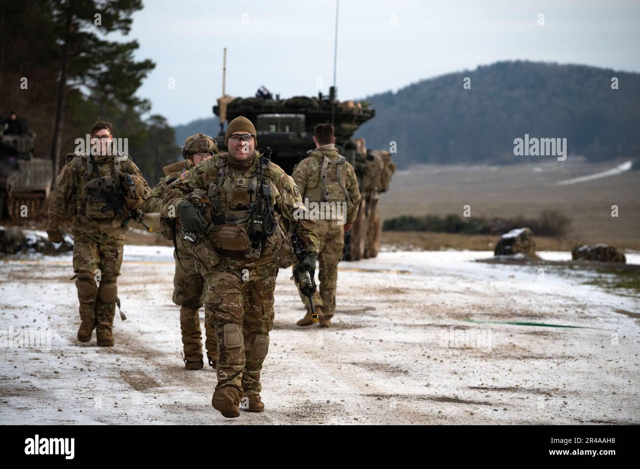 U.S. Army Soldiers assigned to the 2d Cavalry Regiment (2CR) take a break following an assault a ...
