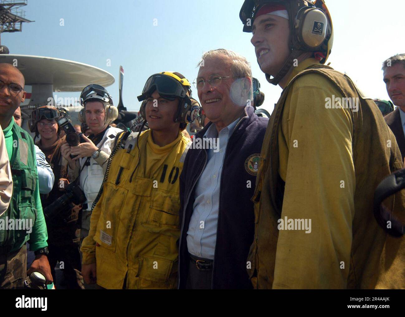 US Navy Secretary of Defense (SECDEF), Donald H. Rumsfeld visits with ...