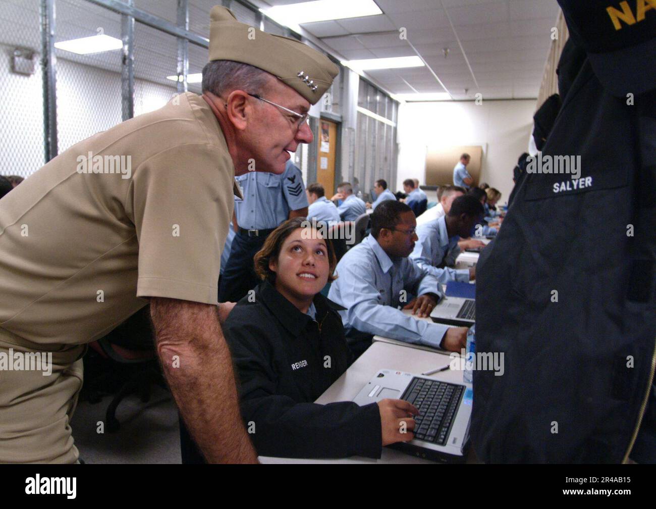 US Navy Chief of Naval Operations (CNO), Adm. Vern Clark, looks over ...