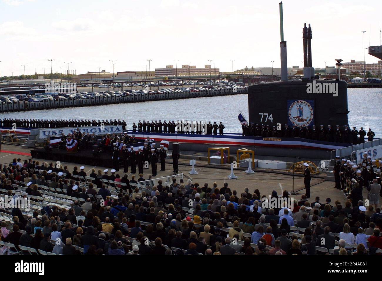 US Navy - The crew of USS Virginia (SSN 774) man the ship during her ...