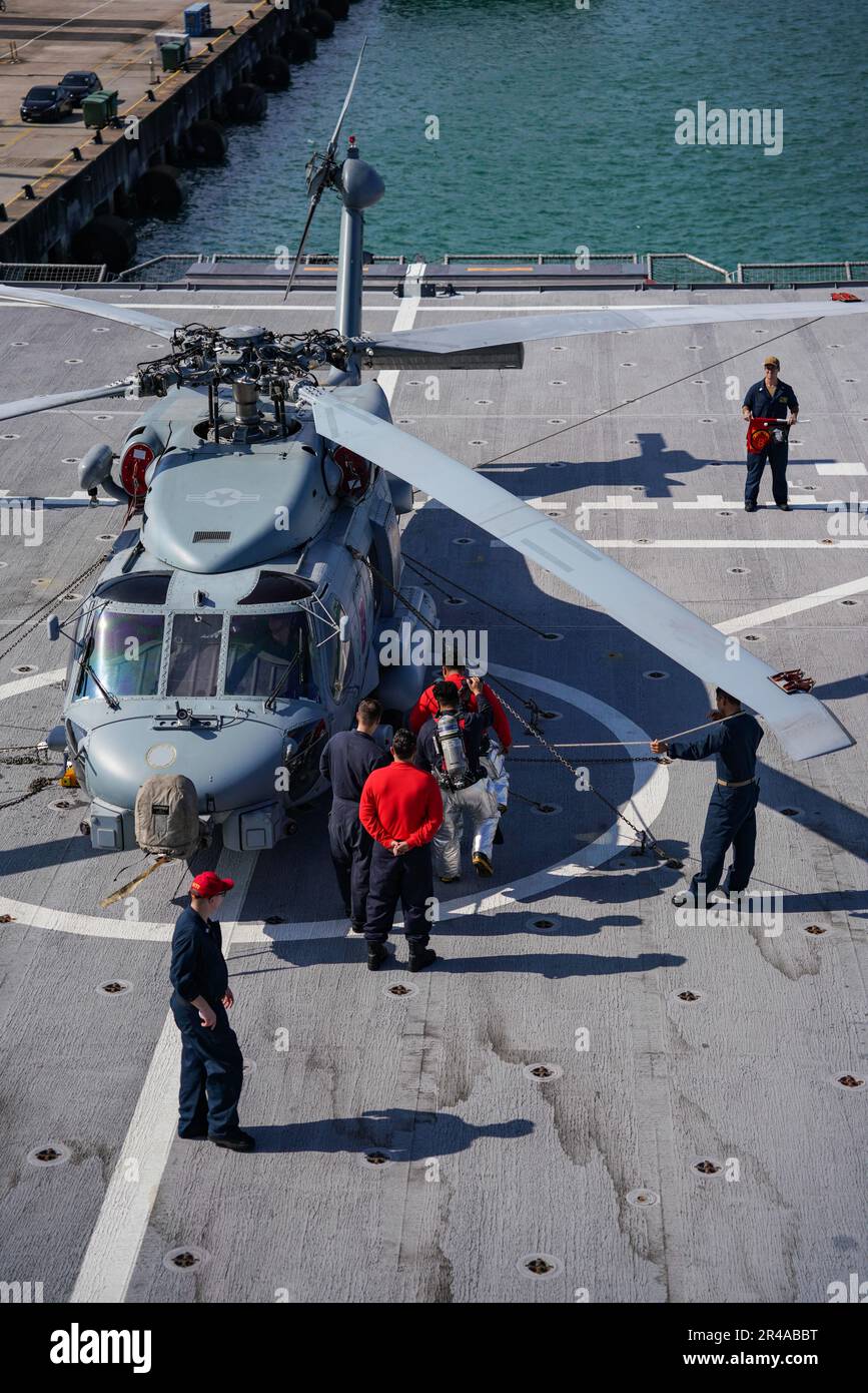 SINGAPORE (March 16, 2023) Sailors conduct an aircraft firefighting ...