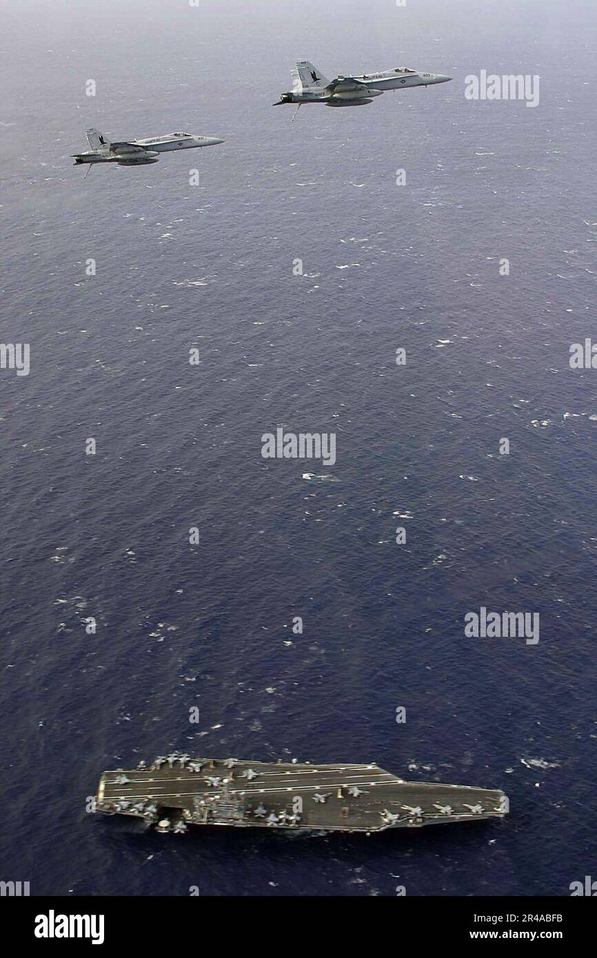 US Navy Two F-A-18C Hornets assigned to the Marauders of Strike Fighter ...