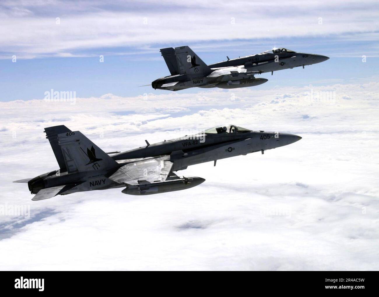 US Navy Two F-A-18C Hornets assigned to the Marauders of Strike Fighter ...