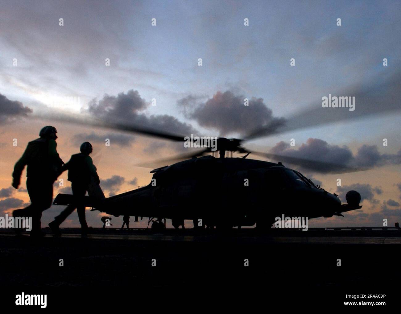 US Navy An HH-60H Seahawk helicopter prepares to take off from the flight deck aboard USS Harry ...