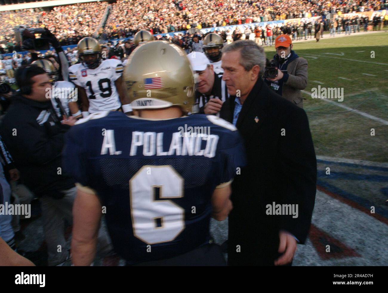 US Navy President Bush meets with the Naval Academy football team Stock ...