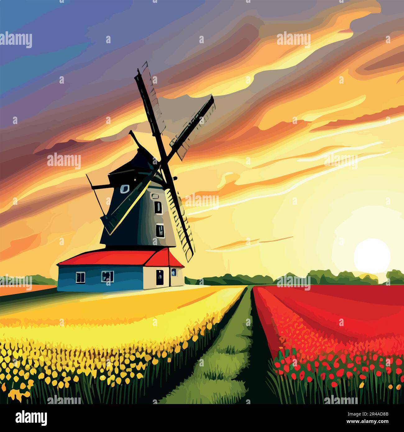 Dutch landscape painting Stock Vector Images - Alamy
