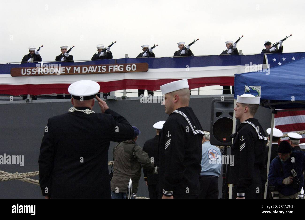 US Navy Sailors aboard the guided missile frigate USS Rodney M. Davis ...