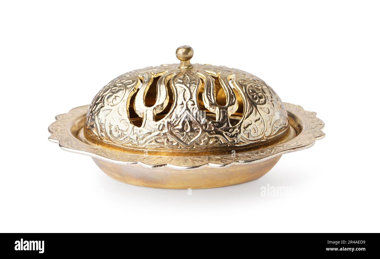 Vintage golden butter dish isolated on white background Stock Photo - Alamy