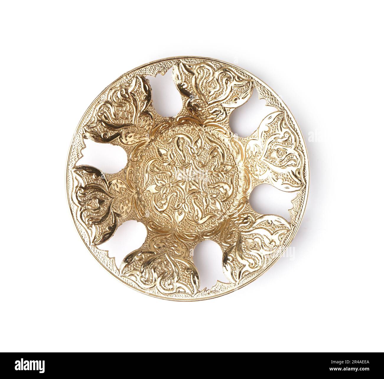 Vintage golden plate isolated on white background Stock Photo - Alamy