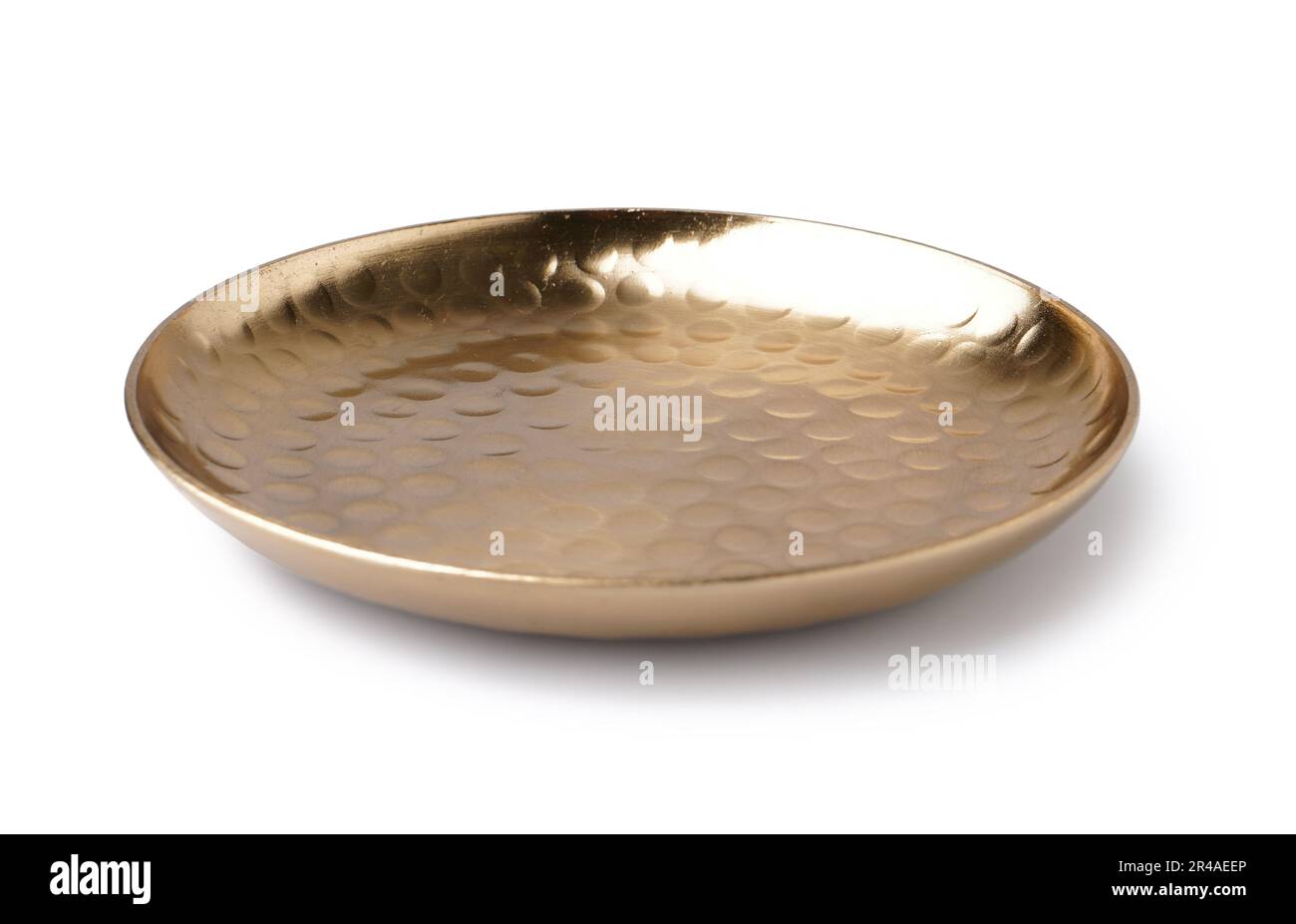 Shiny golden plate isolated on white background Stock Photo - Alamy