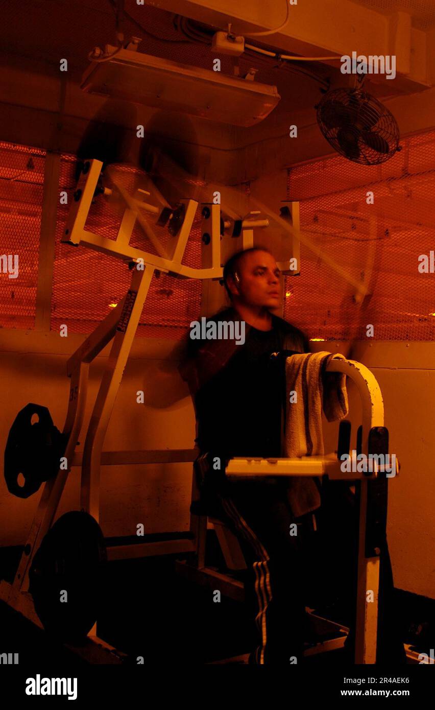 US Navy Staff Sgt. begins his day with a workout in one of the gyms ...