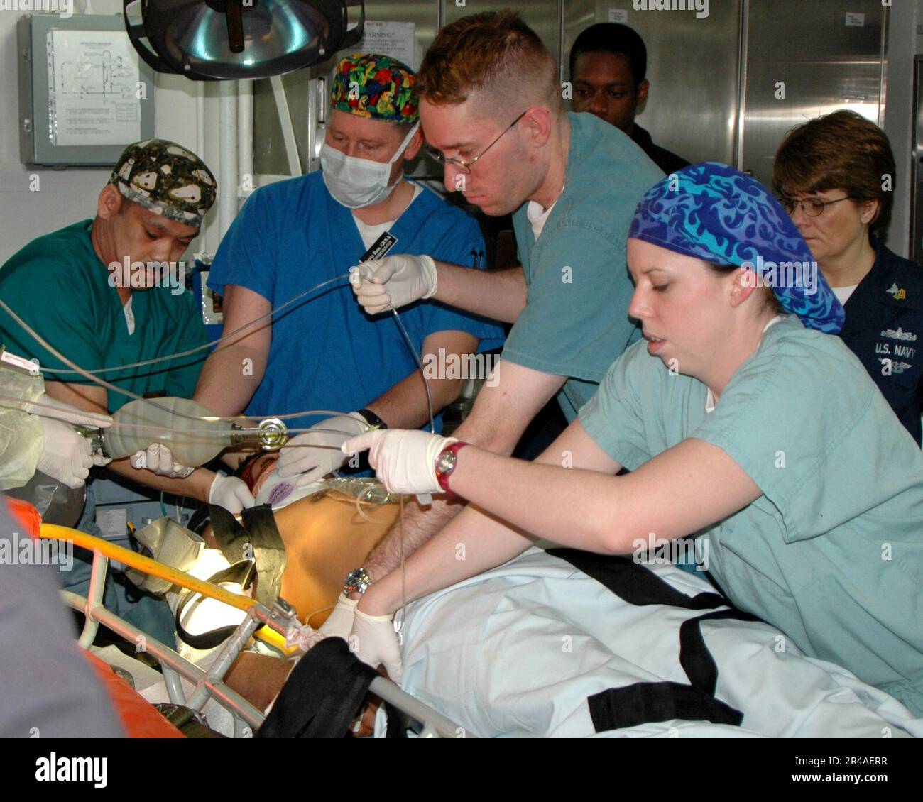 US Navy Medical staff aboard the amphibious assault ship USS Essex (LHD ...