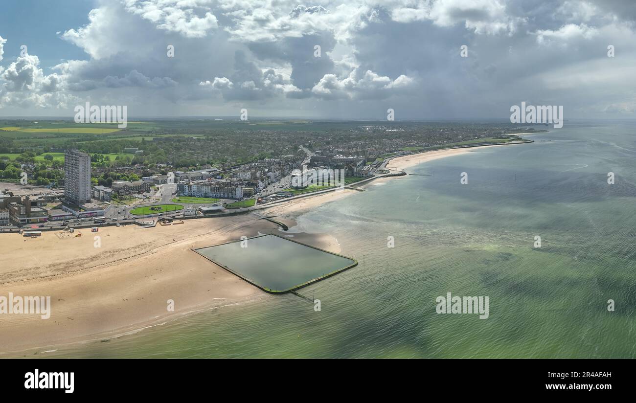 An aerial view of cityscape Margate surrounded by water and buildings ...