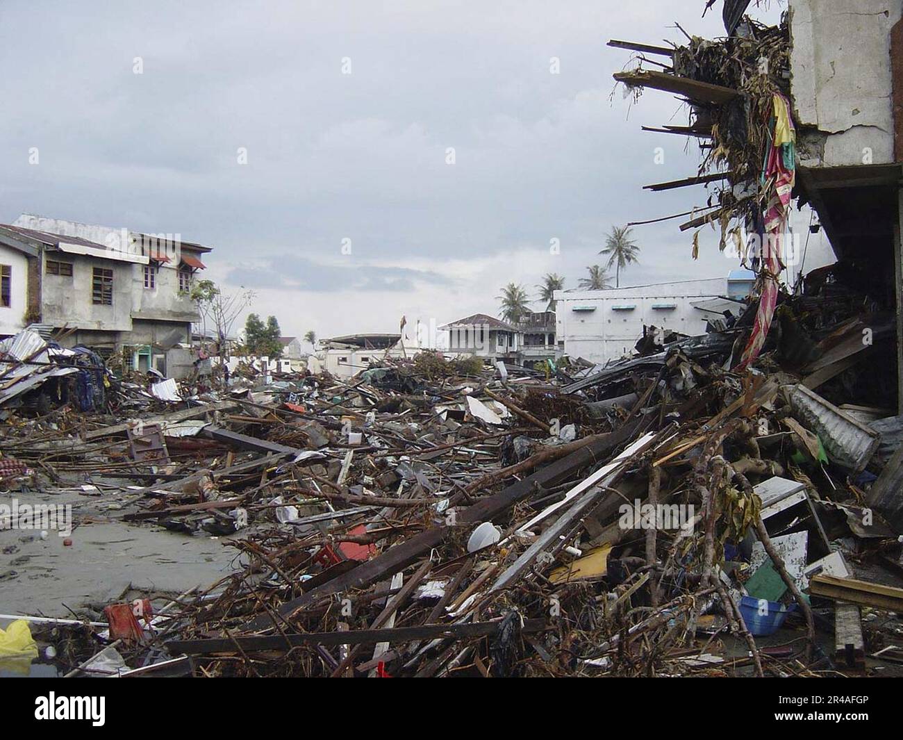 US Navy Trash and debris line the streets in down town Aceh, Sumatra ...