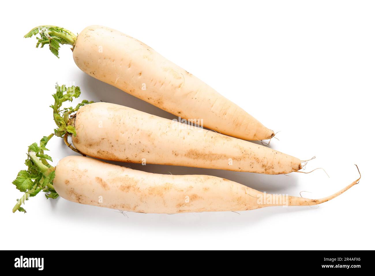 Fresh daikon radishes on white background Stock Photo - Alamy