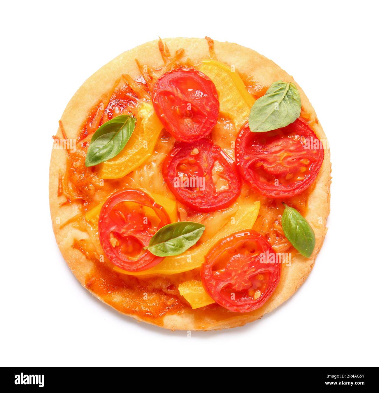 Tasty mini pizza on white background Stock Photo - Alamy