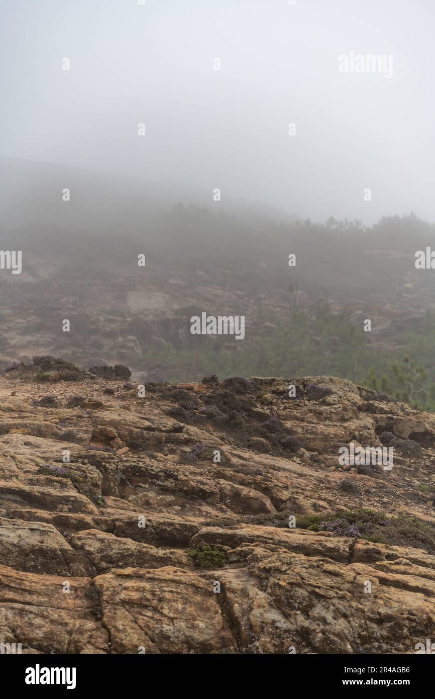 A barren desert landscape situated on the edge of a steep cliff ...