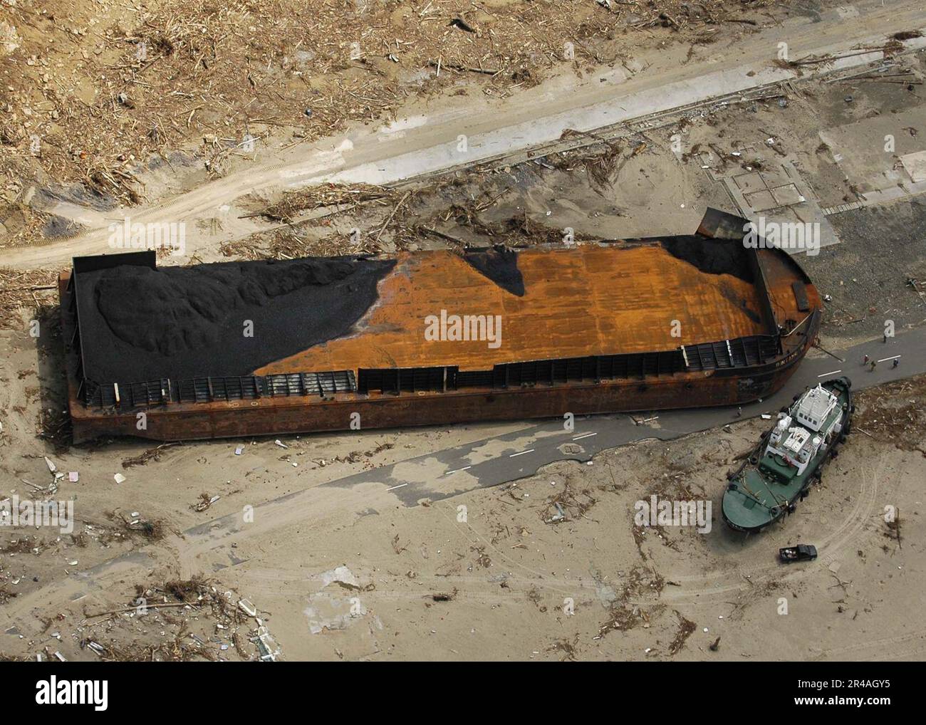 US Navy An aerial view of two ships that were washed ashore at the ...