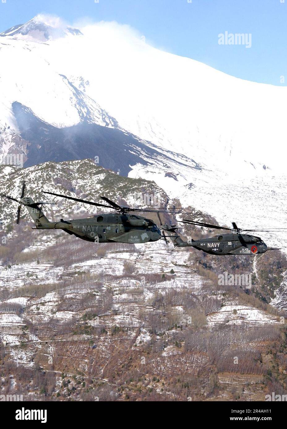 US Navy Two MH-53E Sea Dragon helicopters, assigned to the Black ...