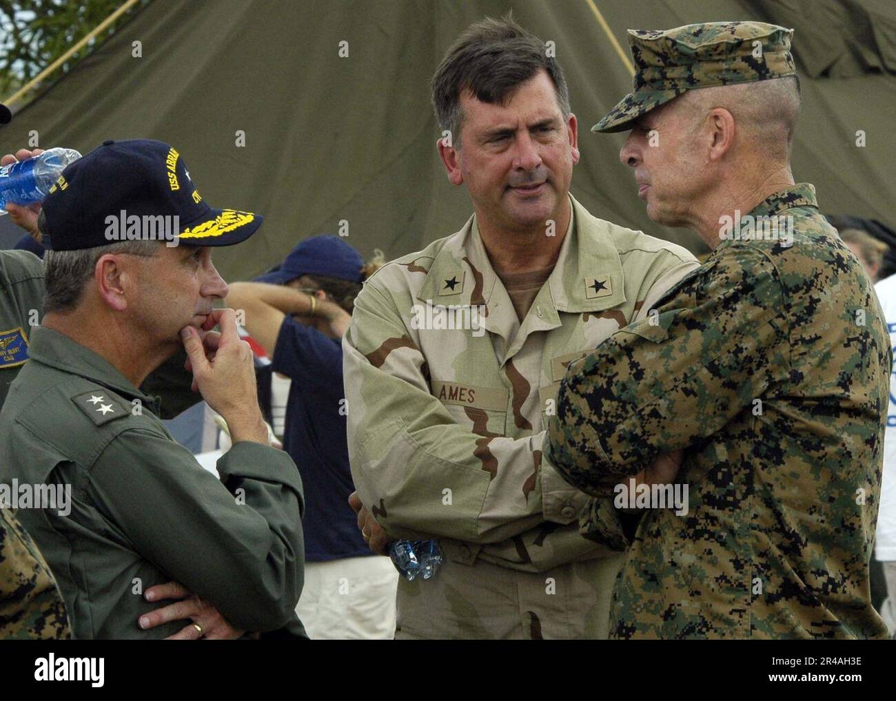US Navy Rear Adm. Doug Crowder, left, and Rear Adm. Christopher C. Ames ...