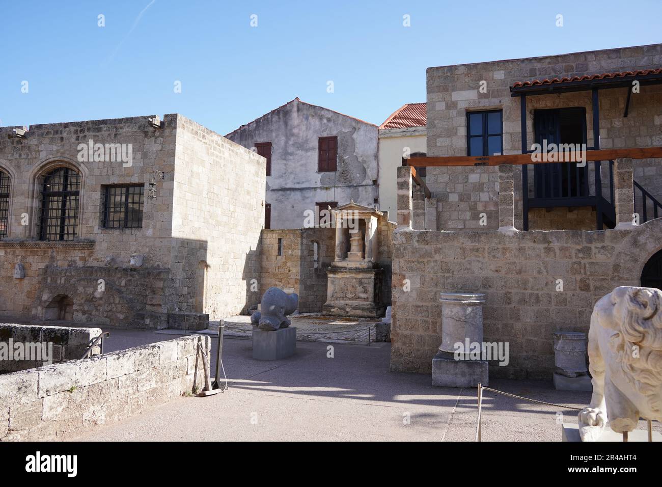 Ancient, historical artifacts in the courtyard of the archaeological ...