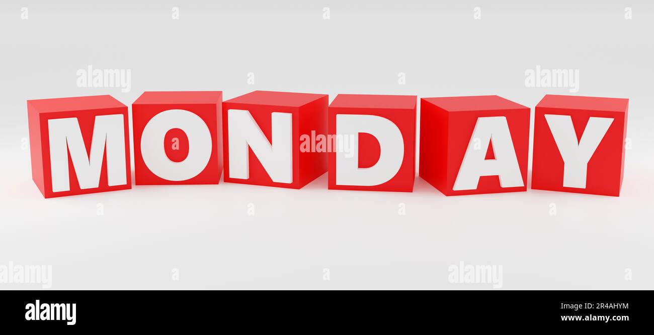 3d Red cubes Monday on white background. Sales promotional concept ...