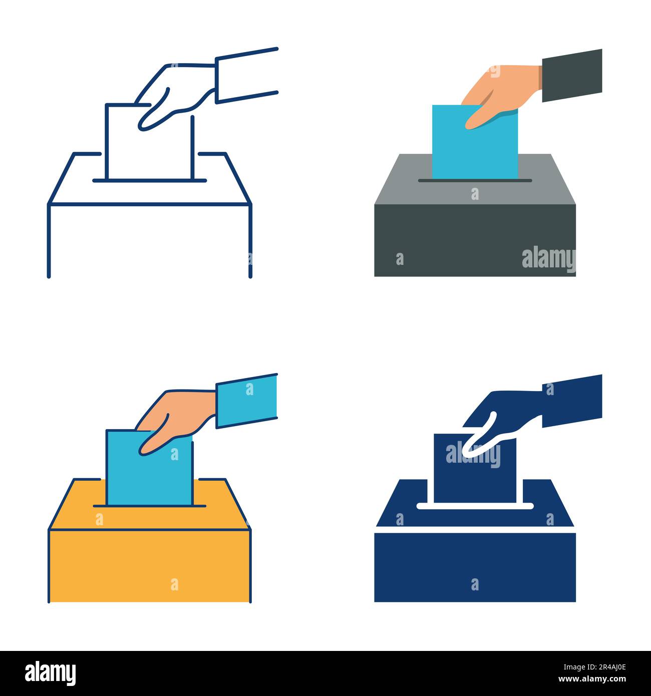Voting and the ballot box icon set in flat and line style. Hand with ...