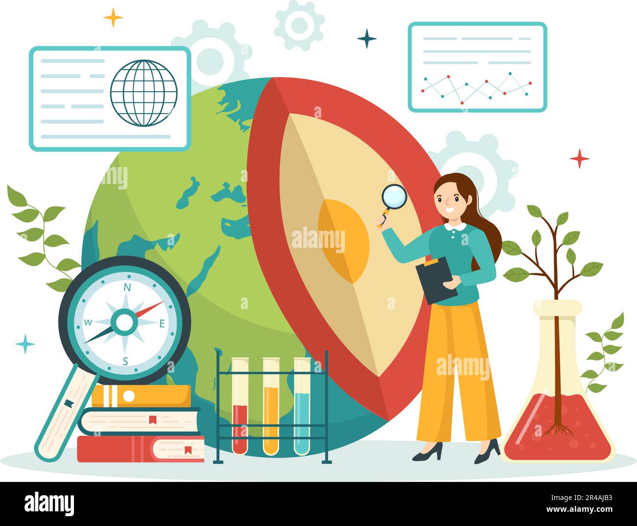 Geologist Vector Illustration with Soil Analysis and Features of the ...