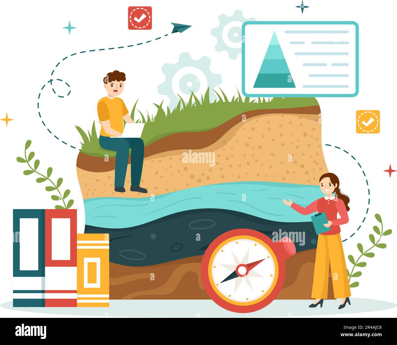 Geologist Vector Illustration with Soil Analysis and Features of the ...